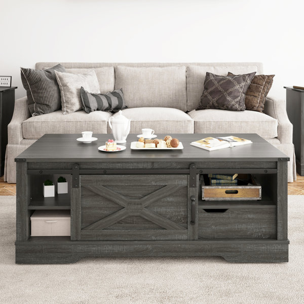 Laurel Foundry Modern Farmhouse® Brady 47" Farmhouse Coffee Table with Drawer and Barn Door ...